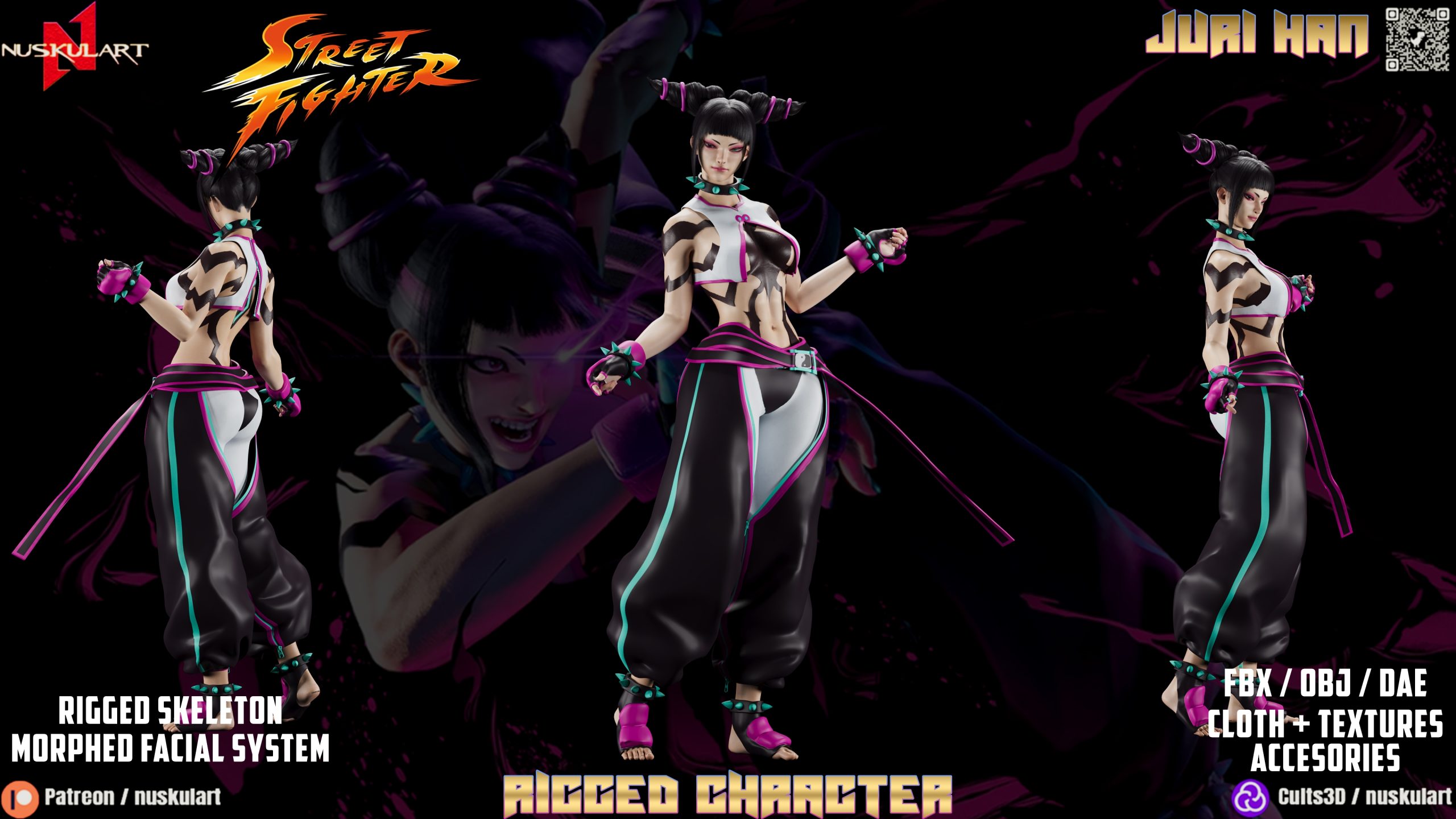 NuskulArt - Juri Han - Street Fighter - Rigged Chracter
