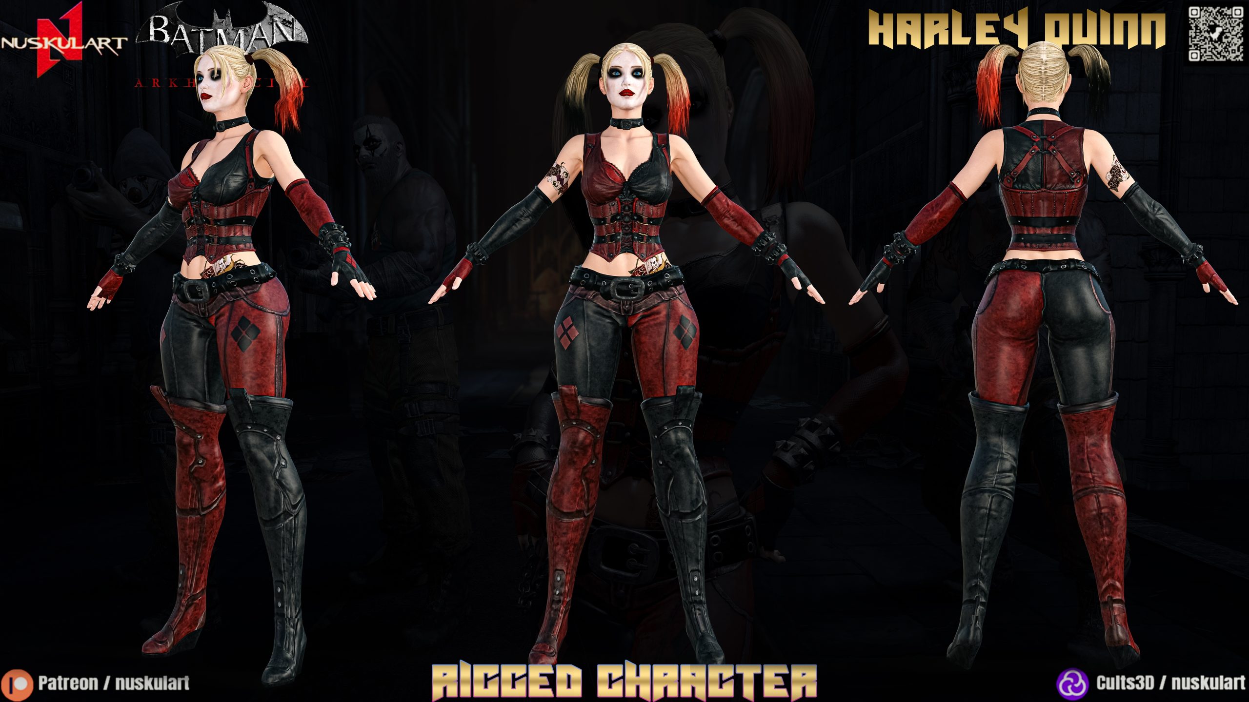 NuskulArt - Harley Quinn - Arkham Style - Rigged Chracter